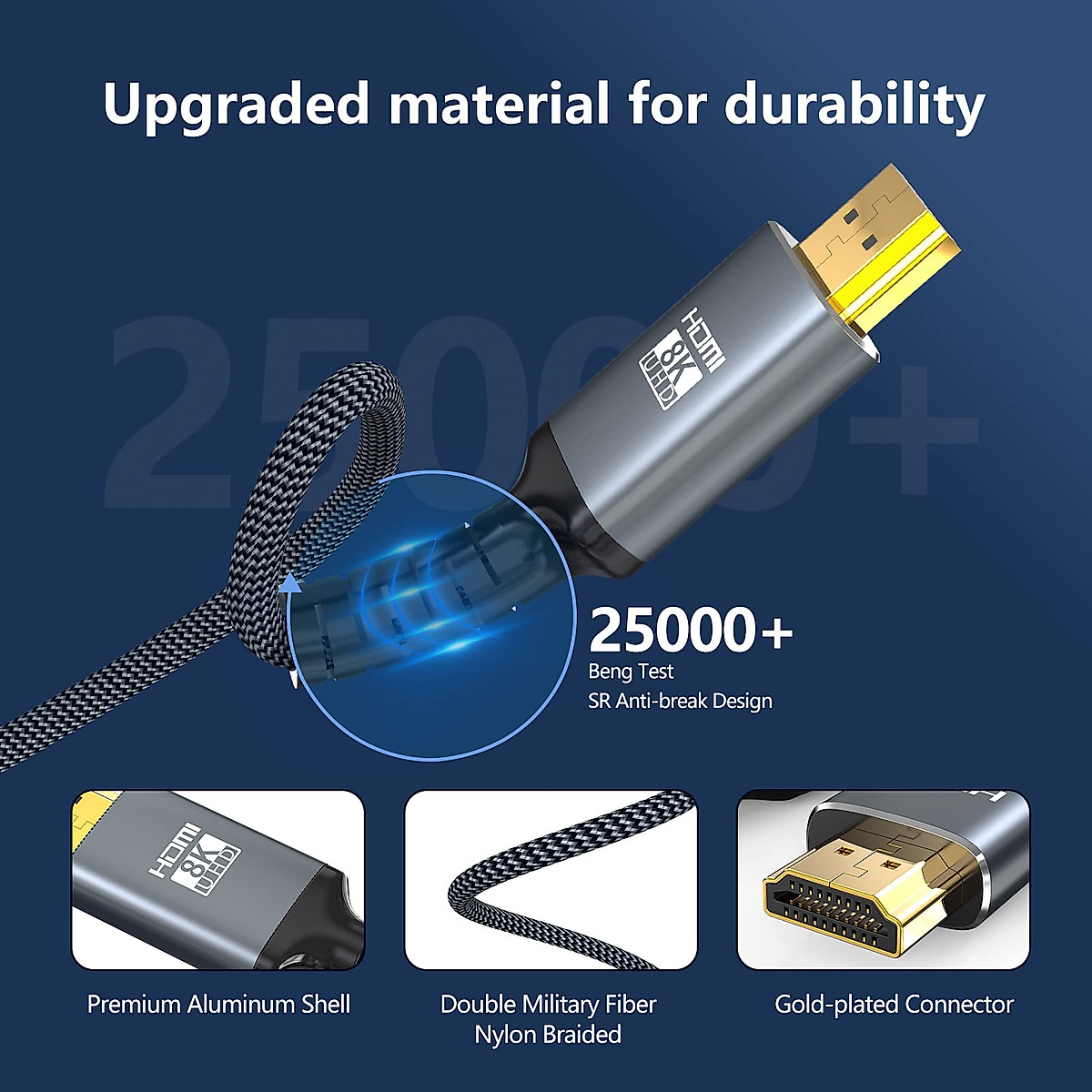 Eareyesail 8K HDMI 2.1 Cable 3 FT,48Gbps Ultra High Speed Gaming Braided Cables Support 8K@60HZ/4K@120Hz,eARC,Dynamic HDR,HDCP 2.2/2.3,3D,VRR for 120fps Monitor PS5/PS4/X-Box/Roku TV/RTX3080/3090