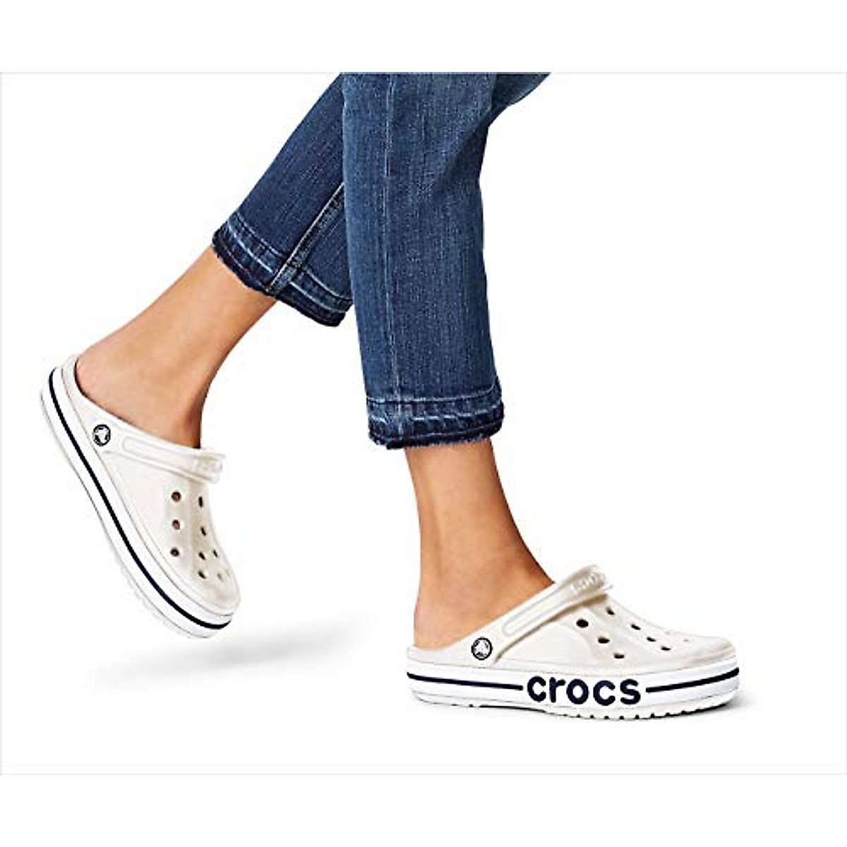 Crocs Unisex-Adult Bayaband Clogs, White/Navy, 8 Men/10 Women