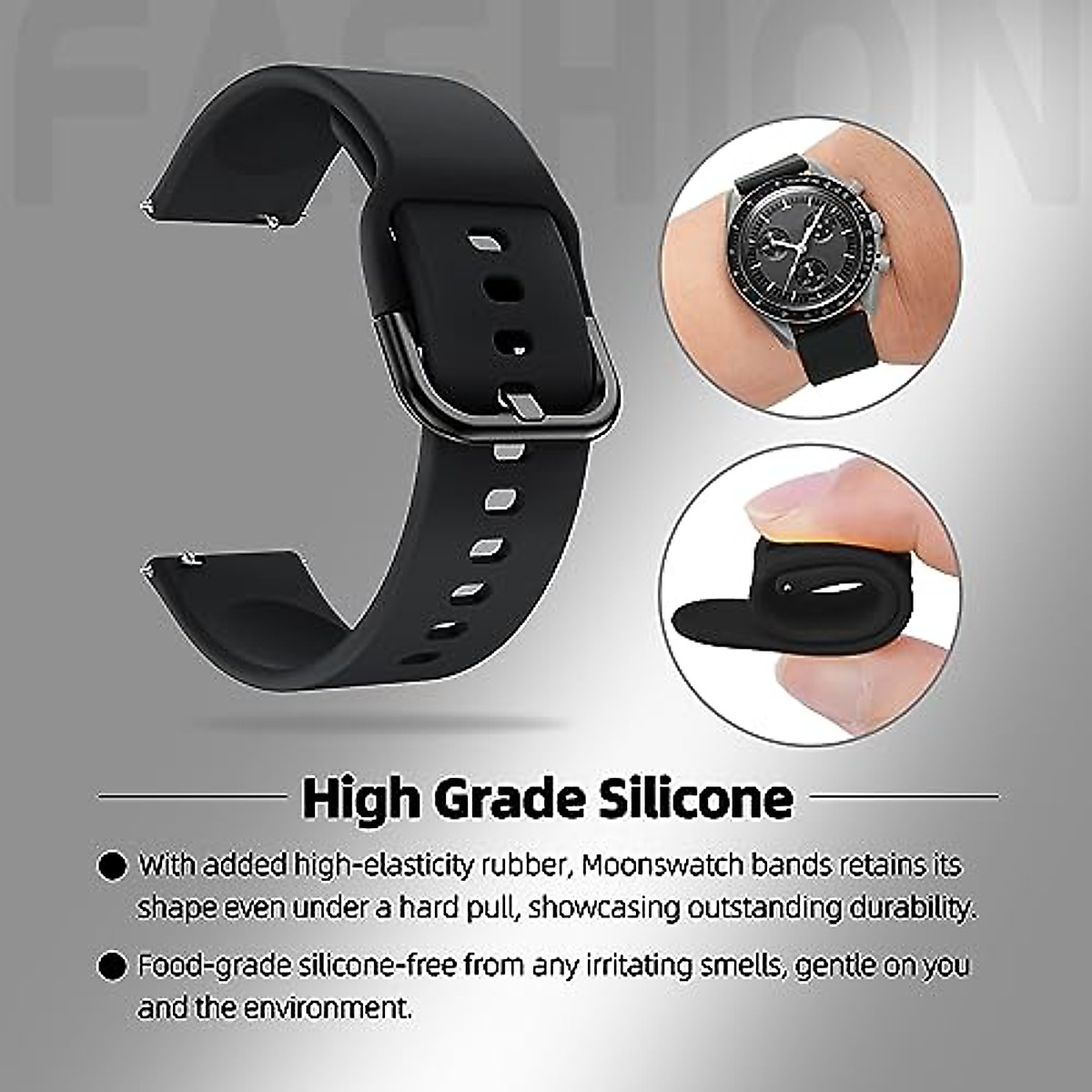 Ritche Christmas Gift 20mm Sports Silicone Moonswatch Band for Men Omega Swatch Strap Replacement band for Speedmaster/Rolex/Seiko Mission to the Moon/Mercury, White Elephant Gifts, Stocking Stuffers for Men