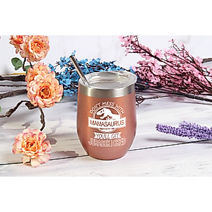 Mamasaurus Tumbler Don't Mess with Mamasaurus You'll Get Jurasskicked Tumbler Birthday Mothers Day Gifts for Mom from Daughter Son Kids Mom Gifts 12 Ounce with Gift Box Rose Gold