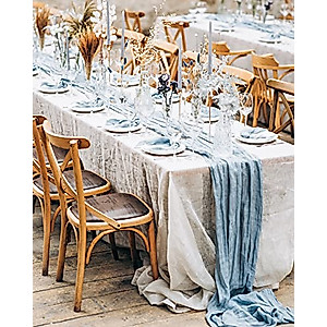 Maliton Dusty Blue Cheesecloth Table Runner 13.3ft Baby Blue Table Runner 160 Inches Cheesecloth Table Runner Bulk for Bohemian Wedding Decorations Baby Shower Birthday Party Table Decorations