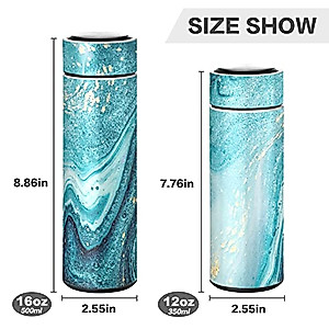 CaTaKu Green Gold Marble Water Bottle Insulated 16 oz Stainless Steel Flask Thermos Bottle for Coffee Water Drink Reusable Wide Mouth Vacuum Travel Mug
