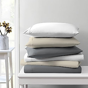 100% Egyptian Cotton Queen Sheet Set - 1000 Thread Count Soft Silver Queen Size Bed - Luxury Sateen Weave Deep Pocket Sheets - Breathable - Soft & Silky - Egyptian Cotton Sheets (Queen, Soft Silver)