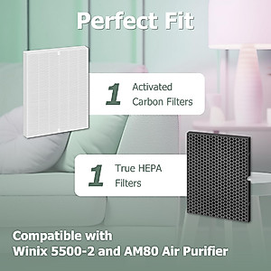 Improvedhand 116130 Filter Replacement for Winix 5500-2 and AM80 Air Puri-fier, Include 1 Set H13 True HEPA Filter and Activated Carbon Odor Filter