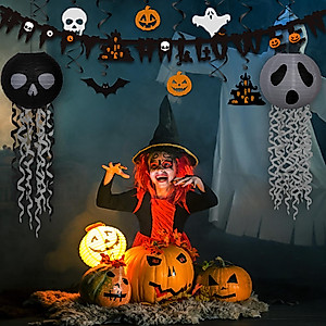 DECORLIFE Halloween Party Decorations - Halloween Decoration Indoor with Happy Halloween Banner, Halloween Swirls, Lanterns, Castle Bats Spiders Web Balloons - Halloween Decor for Home Classroom Car