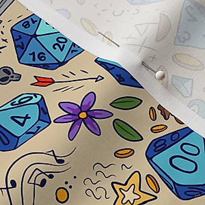 Spoonflower Fabric - Blue Fantasy Illustration Sword Dice Dragons Printed on Petal Signature Cotton Fabric Fat Quarter - Sewing Quilting Apparel Crafts Decor