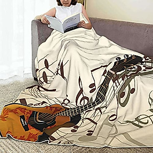 AuHomea Vintage Music Notes Guitar Throw Blanket Lightweight Flannel Fleece Blankets Warm and Cozy Throws for Winter Bedding and Couch 40"X50" Inches for Kids Adults