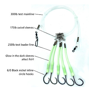 Deep Drop Fishing Rig, 5 Demon Circle 6/0 Hooks with Glow Sleeve, Deep Drop Snapper Rig