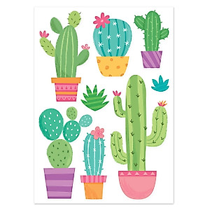 Cactus Succulents Wall Art Decor - Decorative Static Cling - 8 Pieces - Reusable