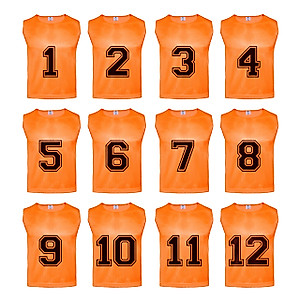Athllete Duramesh Soccer Vest with Numbers (12 Vests) - Kids Youth and Adult Pinnies, Numbered Penny Jerseys for Soccer, Basketball, FootballL (Flame Orange Numbered, Large)