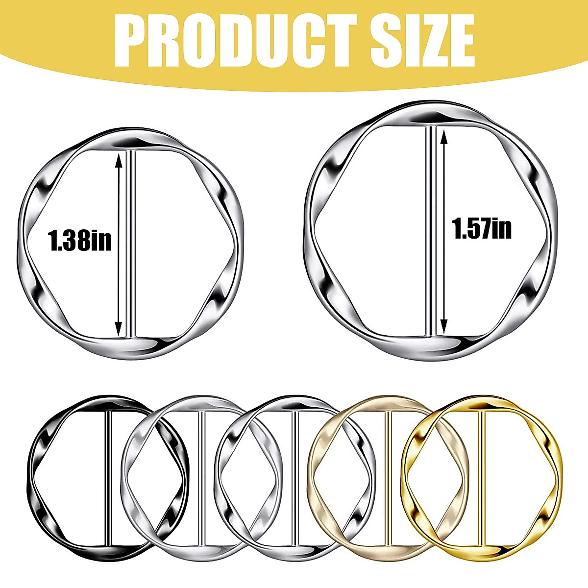 Yasowdkel 10PCS Silk Scarf Ring Clip T-shirt Tie Clips for Women Fashion Metal Ring Scarves Clasp Waist Buckle for Shirts Clothing Gold & Silver Zinc Alloy Clothing Ring Wrap Holder