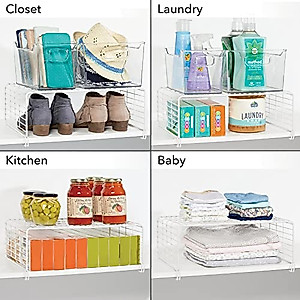 mDesign Modern Versatile Metal Closet, Cabinet Organizer Storage 2-Tier Shelf Divider and Separator for Bedrooms, Bathrooms, Entryways, Hallways, Kitchen Pantry, Office - Easy Install - White