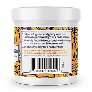 Petpost | Dog Ear Cleaner Wipes - Ultra Soft Cotton Pads in Coconut Oil Aloe Solution - Dog Ear Rinse & Cleanser 100 ct.