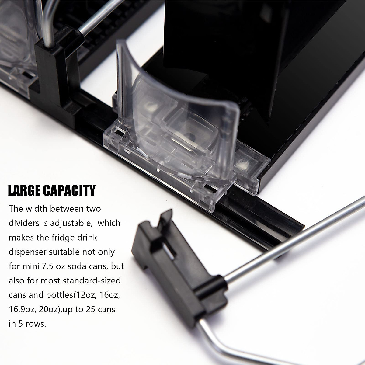 Drink Organizer for Fridge, Self-Pushing Soda Can Dispenser for Refrigerator,Width Ajustable,Beer Pop Can Water Bottle Storage for Pantry, Kitchen(Black, 5 Row)