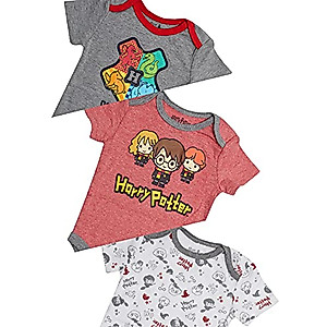 Harry Potter Baby Boys’ Short Sleeve Bodysuit Multipack Gift For Baby Girl or Boy Baby Clothes (3 Pack Red-White-Grey, 3-6 Months)