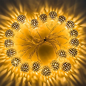 Twinkle Star 40 LED Globe String Lights, Moroccan Christmas Party Hanging Lights Battery Operated Decor for Indoor, Home, Bedroom, Party, Wedding, Christmas Tree, Warm White (Gold)