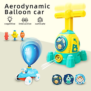 PZJDSR Rocket Balloons Car with Pump Balloon Launcher Car Toy Set Balloon Powered Cars with Manual Pump Toy Gift Balloon car Preschool Science Toys Suitable for Boys and Girls 3+ Years（Yellow+Green）