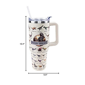 XAIVEZL Dinosaur Mug 40 oz Tumbler with Handle and Straw Lid Leak Proof - 40 Ounce Tumbler for Jurassic Dino World Park Dinosaur Birthday Decorations Party Supplies Stainless Steel Cup