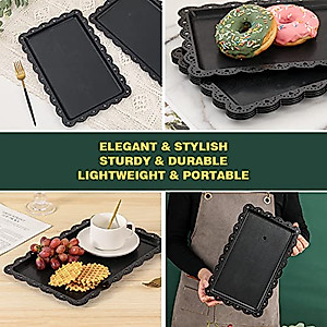 Plastic Serving Trays Food Tray - 14" x 9" Black Rectangle Serving Platter for Party | Cafeteria | Kitchen | Restaurant - Set of 4 Small Flat Trays for Dessert | Fruit | Cookie | Snack | Appetizer