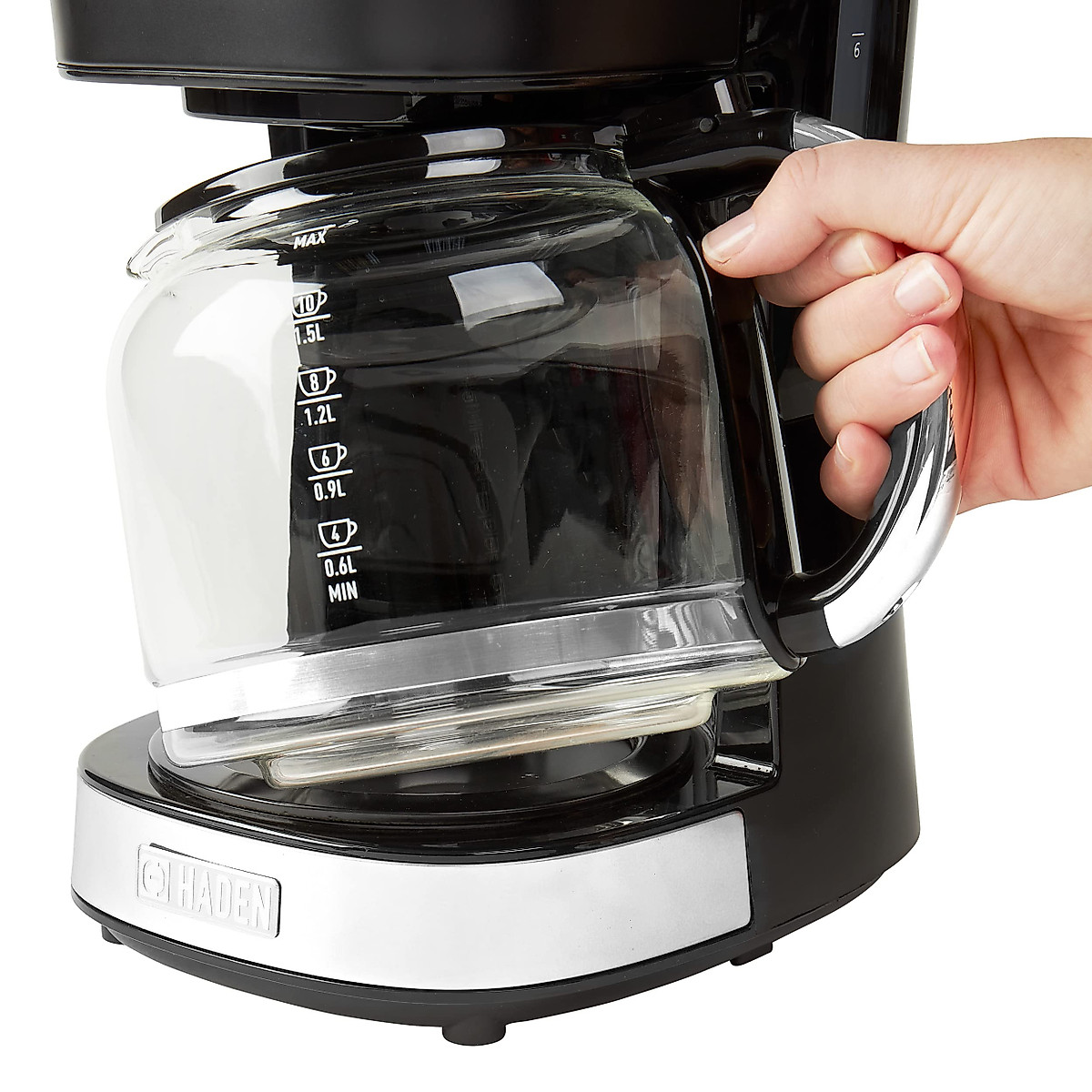 Haden Heritage Innovative 12 Cup Capacity Programmable Vintage Retro Style Home Countertop Coffee Maker Machine with Glass Carafe, Black/Chrome