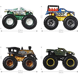 Hot Wheels Monster Trucks 4-Pack, 1:64 Scale Set of 4 Toy Vehicles with Giant Wheels for Kids & Collectors (Styles May Vary)