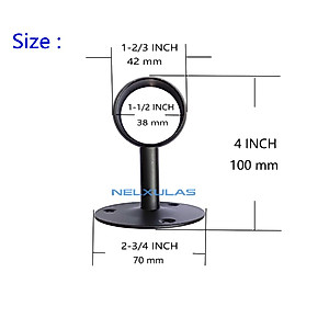 NELXULAS Stainless Steel Heavy Duty Closet Rod,Curtain Rod End Supports Socket, Flange Rod Holder Closet Pole with Matching Screws (1-1/2 INCH, Black)