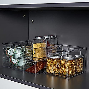 elabo Refrigerator Organizer Bins, Stackable Food Storage Bins for Kitchen, Cabinet, Freezer, Fridge, Pantry Organization, 5 Pack, Include 1 Wide and 4 Narrow Bins, Clear Plastic BPA Free