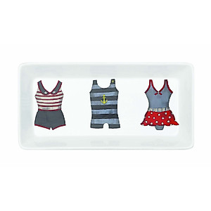 Creative Co-Op Stoneware Tray with Vintage Bathing Suit Images, Multicolor