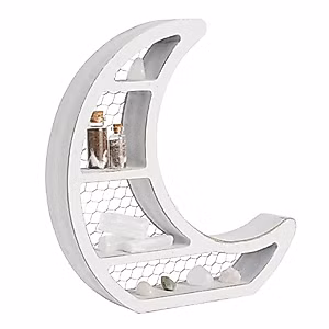 Farmlyn Creek Small Wooden Crescent Moon Shelf for Crystals and Essential Oils, Rustic Home Decor for Nursery, White (10.7 x 11.2 x 2 in)