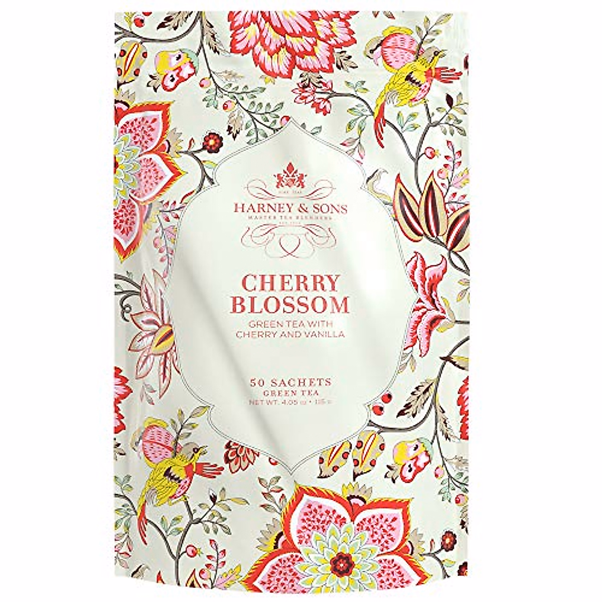 Harney & Sons Blossom Bag of Sachets Green Tea wCherry and Vanilla, Cherry, 50 Count