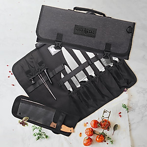 Chef Knife Roll Bag | 8+ Slots for Knives & Kitchen Tools | Water Resistant Knife Bag | Knife Carrying Case Only, Tools Not Included | Chef Knife Bag for Professional Chefs & Culinary Students (Black)