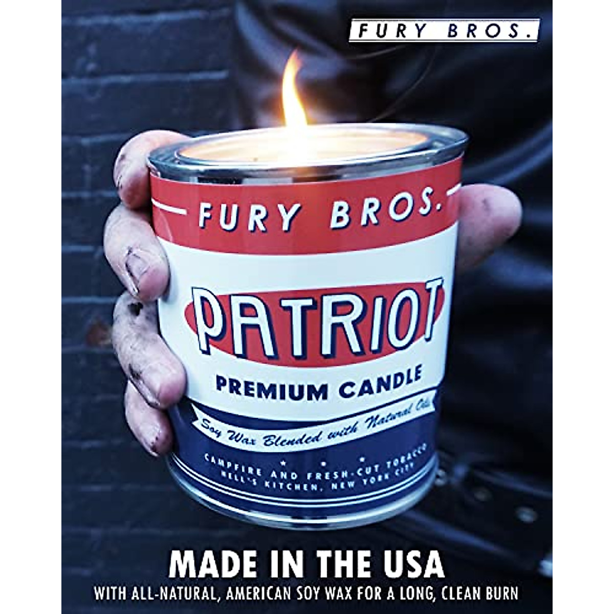 Long-Burning, One-Pint Premium Candles for Men | Vintage Inspired Oil Can Design | Black Beard - Gun Powder, Charred Hickory | Soy Wax, Vegan Friendly, Made in The USA | Fury Bros. | Classically Cool
