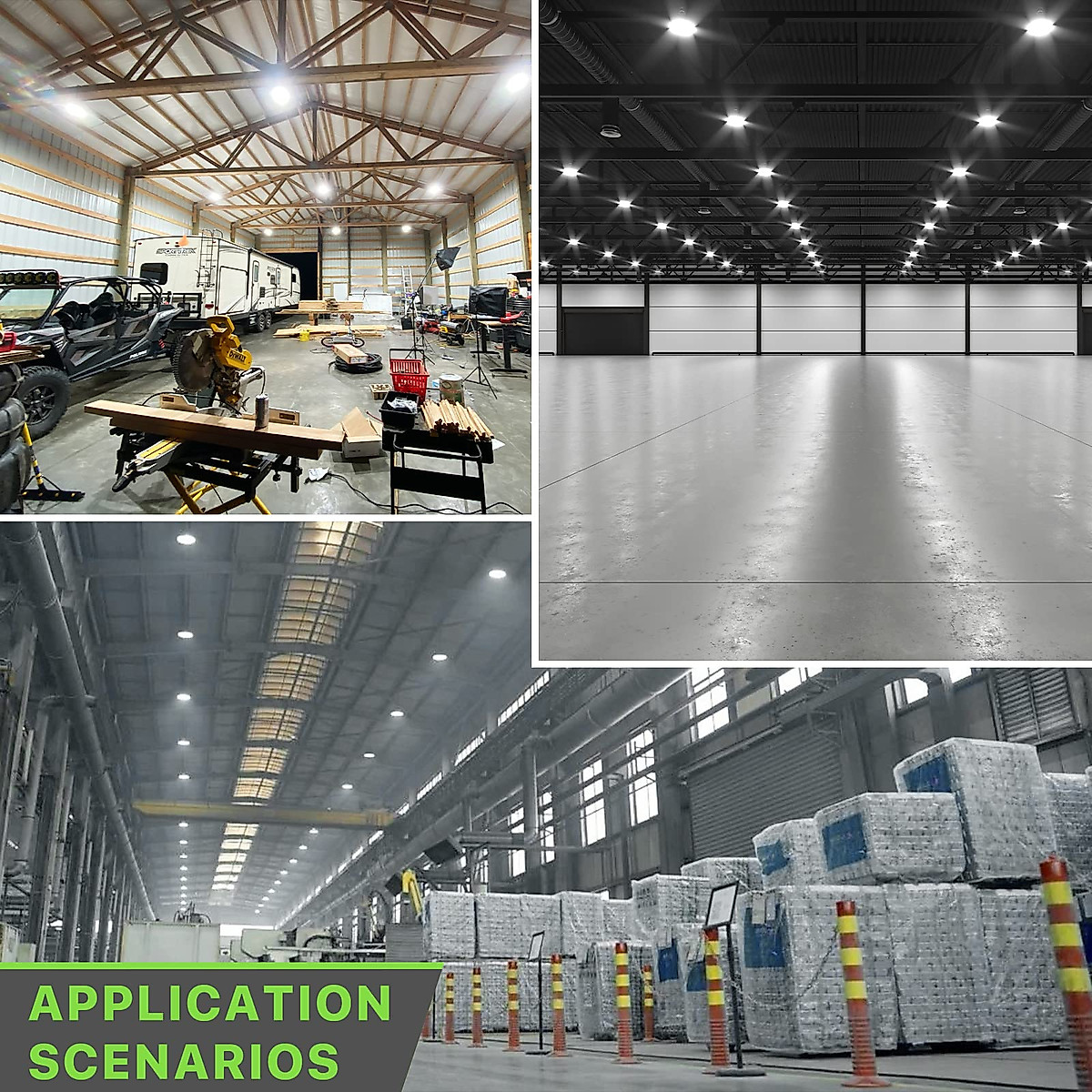 Glitgate LED High Bay Light 150W, 21000lm 5000K UFO High Bay Lights(600W MH/HPS Equiv.) LED Warehouse Lights with 5ft Cable US Plug for Garage Shop Barn, 4 Pack