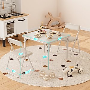 IDEALHOUSE Boys and Girls Folding Table and Chairs Set of 3, Portable Table and Chair with Pu Soft Cushion,Suitable for Eating,Reading and Playing