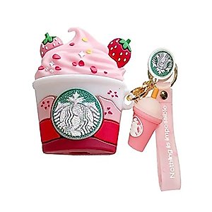 Airpods Case,3D Cute Funny Cool Kawaii Fashion Ice Cream Cup Airpods Case,Soft Silicone Skin Cover Shock-Absorbing Protective Case with Keychain for Airpods 2 & 1 Charging Case (Red Strawberry)