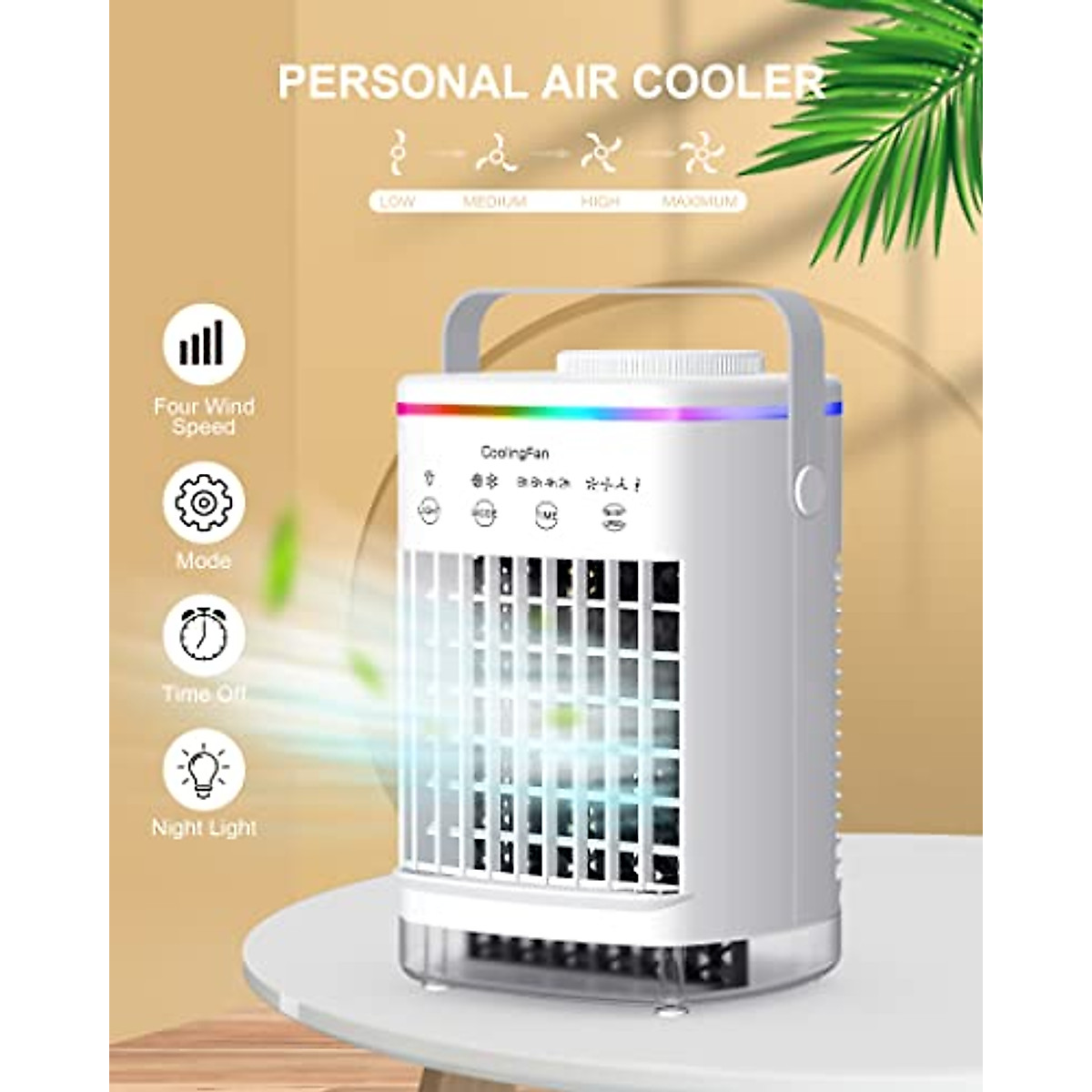 Portable Air Fan, Evaporative Air Cooler with 7 Color Light, Fans that Blow Cold Air, Personal Air Conditioner Fan for Room Office Table