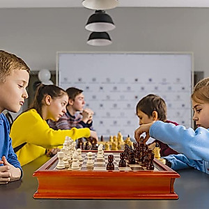 Juegoal Wooden Chess & Checkers Set with Storage Drawer, 12 Inch Classic 2 in 1 Board Games for Kids and Adults, Travel Portable Chess Game Sets, 2 Extra Queen, Extra 24 Wooden Checkers Pieces