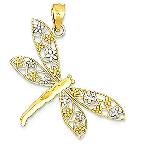 IceCarats 14K Yellow Gold Antique Filigree Dragonfly Necklace Charm Pendant Only
