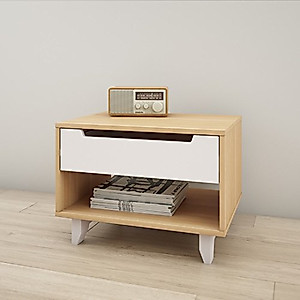 Nordik 1-Drawer Night Stand, White and Natural Maple
