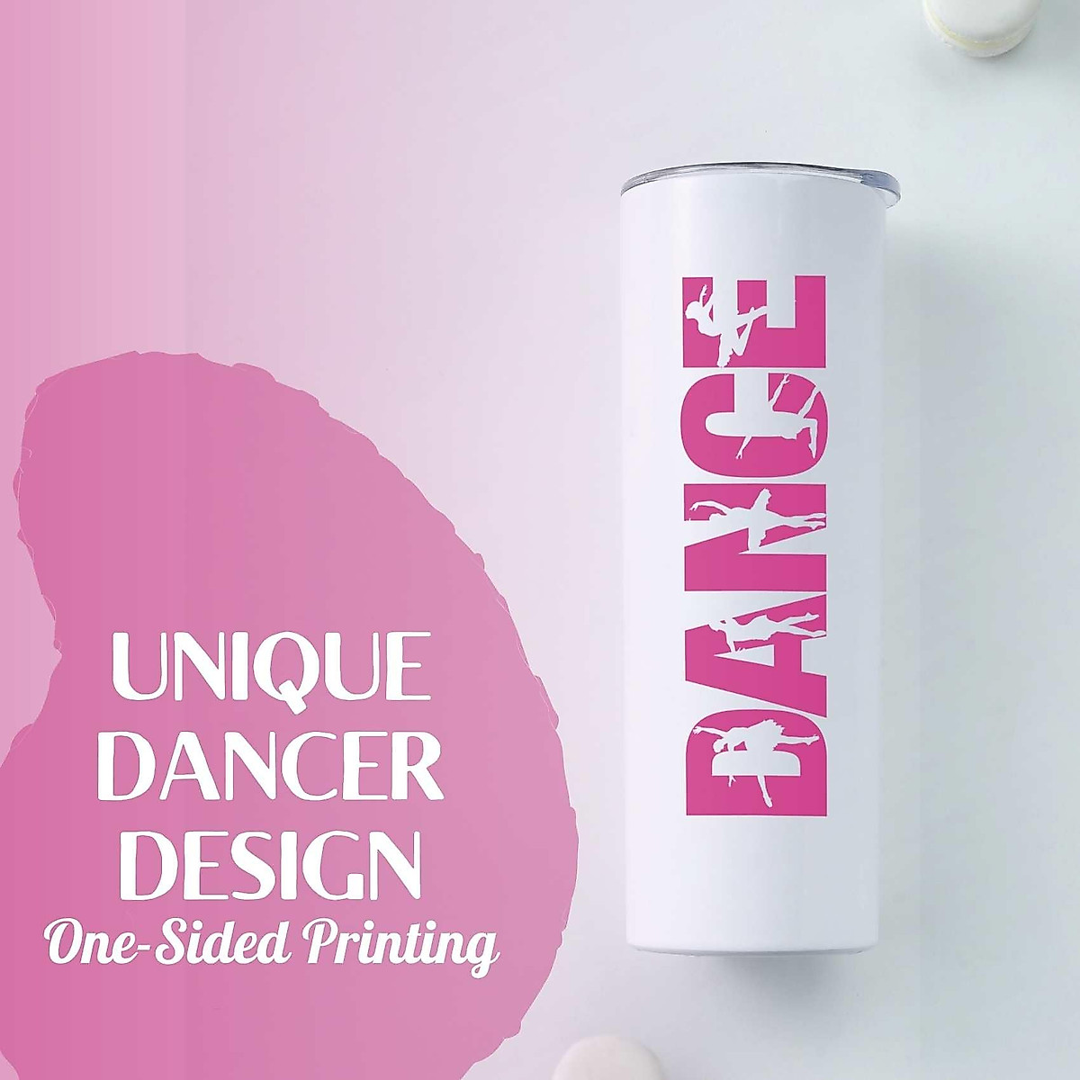 Onebttl Dancer Gifts for Girls, Teens, Her - Dance - 20oz/590ml Stainless Steel Insulated Tumbler with Straw, Lid - Dance Themed Recital Gifts for Women - (White)