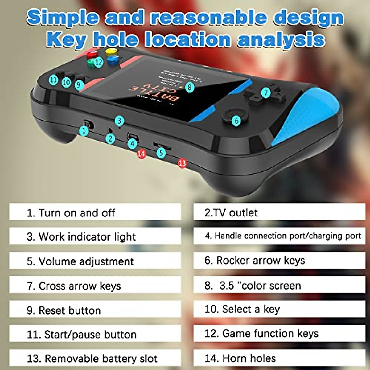 Handheld Game Console for Kids Adults, 3.5'' LCD Screen Retro Handheld Video Game Console, Preloaded 500 Classic Retro Video Games with Rechargeable Battery, Support 2 Players and TV Connection