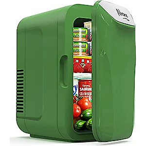 NXONE Mini Fridge,8 Can/6 Liter Small Refrigerator,110VAC/ 12V DC Portable Thermoelectric Cooler and Warmer Freezer Skincare Desk Little Tiny fridge for Cosmetics,Bedroom,Dorm,Office,and Car Green