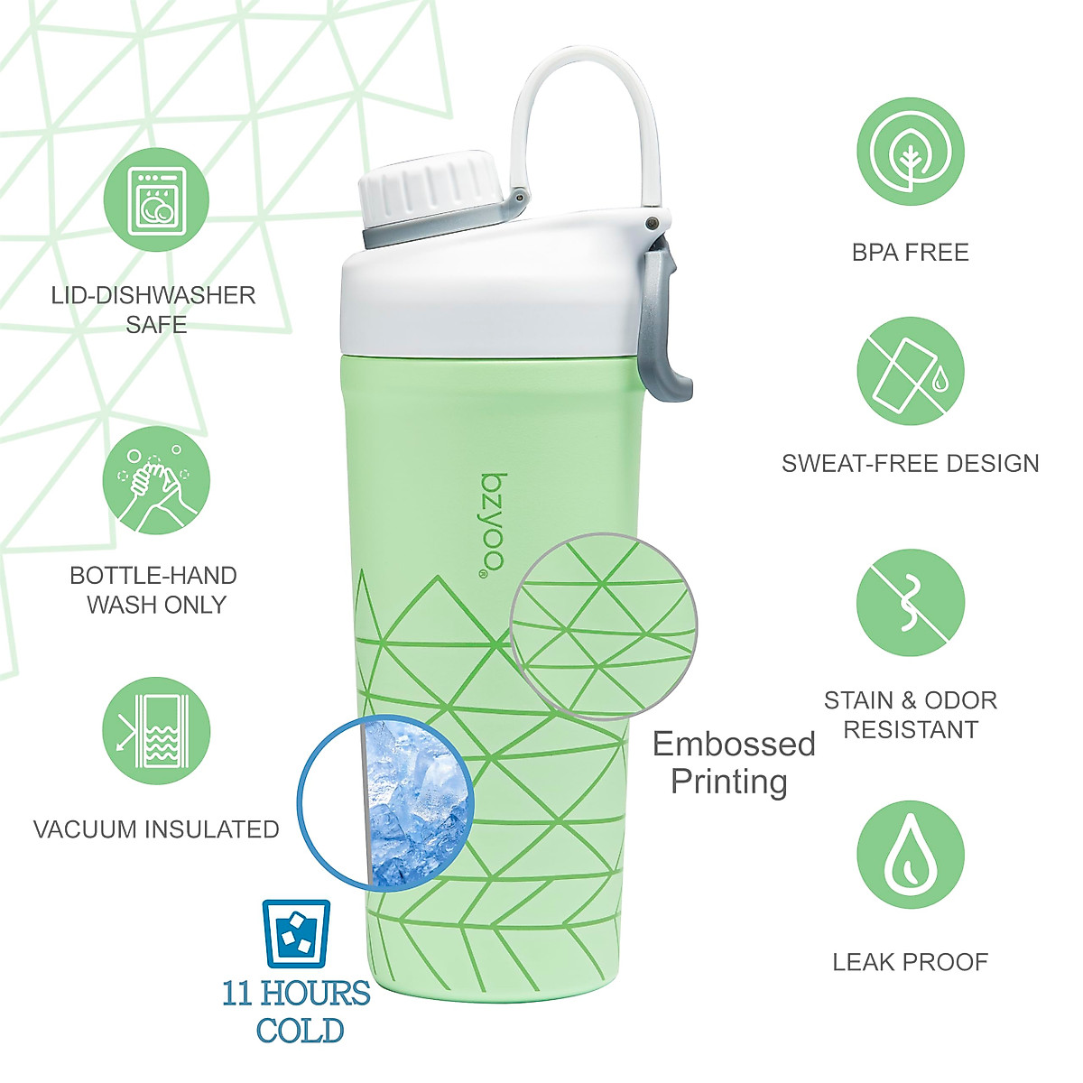 bzyoo 26oz Double-Walled Stainless Steel Insulated Tumbler with Straw Leak Proof Ideal for Smoothies, Ice Tea or Coffee Includes Mixer Ball BPA Free - Spidy Green