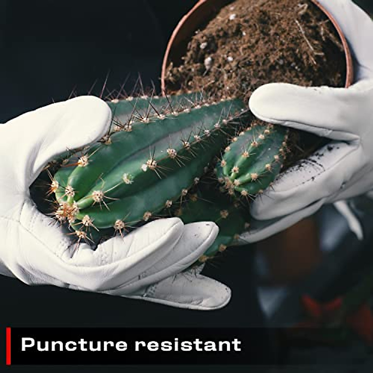 NoCry Leather Gardening Gloves with Improved Long, Adjustable Gauntlet Cuffs; Puncture Resistant with Reinforced Palms and Fingertips; Perfect for Rose Pruning, Size Medium, Grey