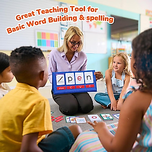 Gamenote Word Building Desktop Pocket Chart Tent Flash Cards Kit - CVC Words Phonics Games Blending Board for Kindergarten Reading and Spelling