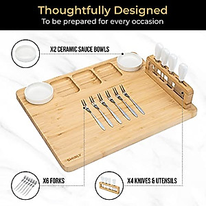 SMIRLY Bamboo Cheese Board and Knife Set: Large Charcuterie Boards Set, Cheese Tray Platter - Unique House Warming Gifts New Home, Anniversary Wedding Gifts for Couple, Bridal Shower Gift for Women