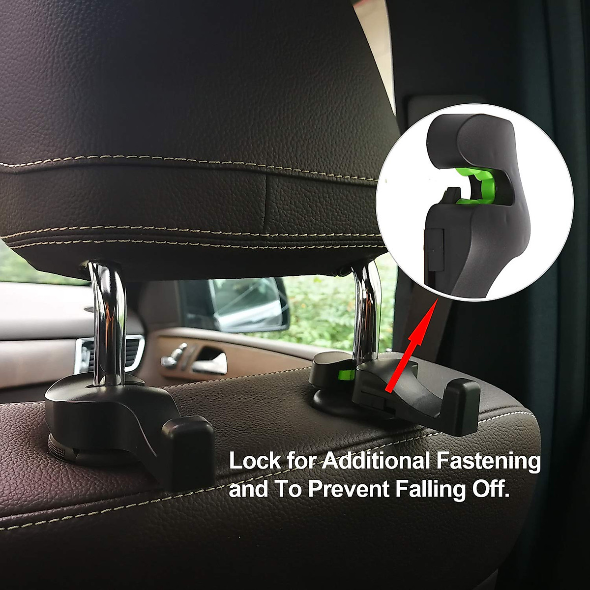 A ABIGAIL Car Headrest Hooks Universal Vehicle SUV Organizer Car Back Seat Headrest Hanger Holder Hook for Bag Purse Cloth Grocery-Black Set of 2 A7836F