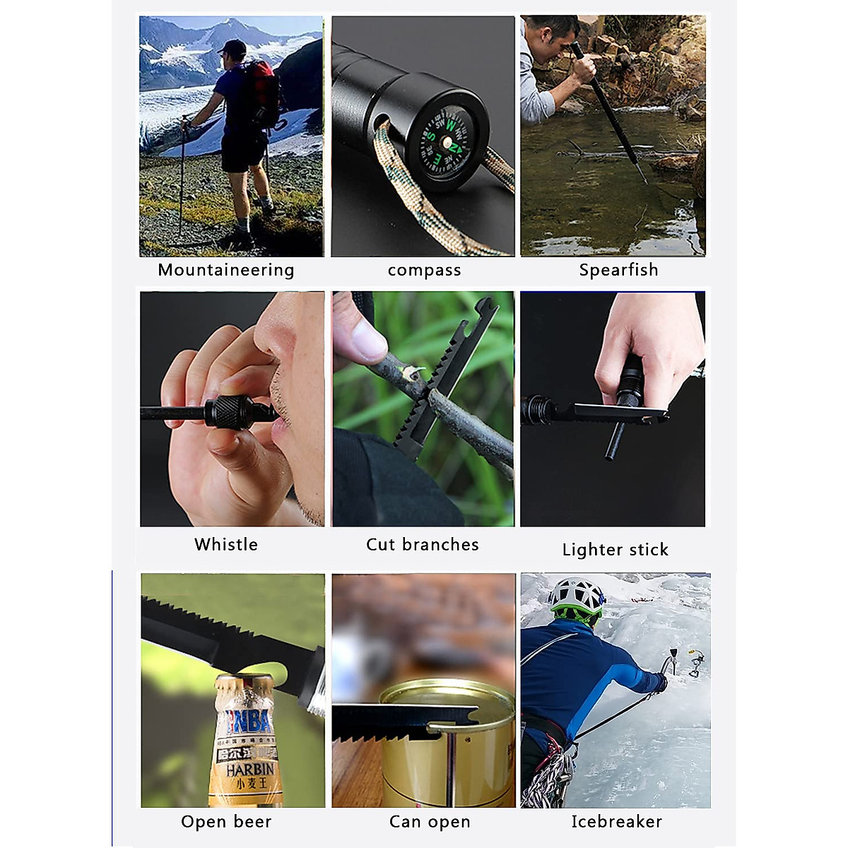 Trekking Poles, Multifunctional Aluminum Hiking stick with Compass, Adjustable Height, Tactical Trekking Poles for Hiking, Traveling, Camping, Mountaineering