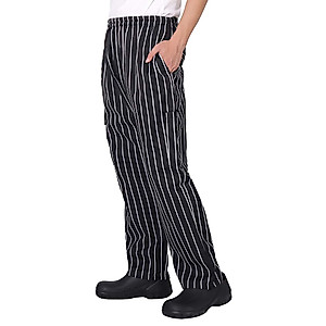 Men's and Women's Baggy Chef Pants Black and White Stripes Cargo Style Cook Pant Black S