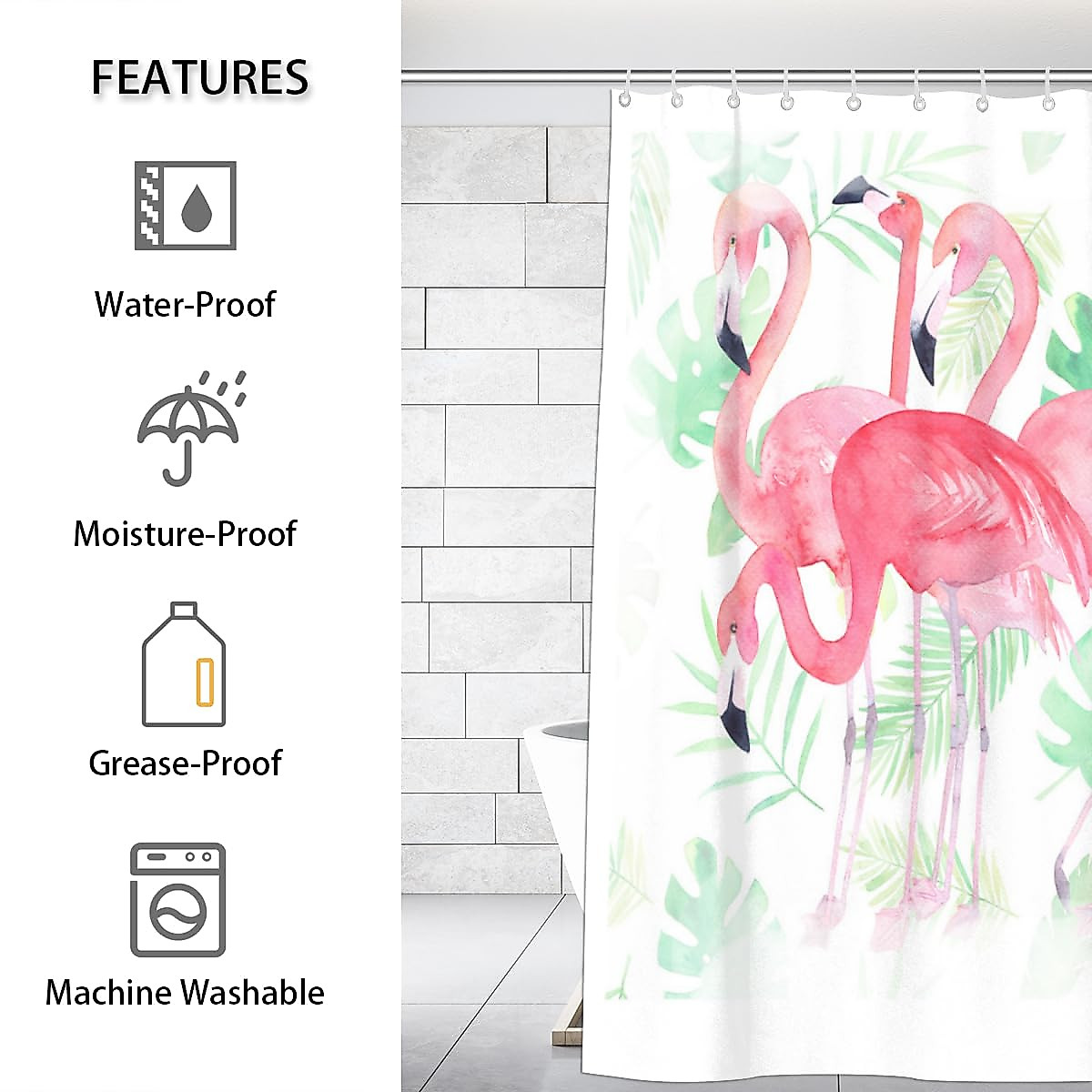 Aglebo Watercolor Flamingo Tropic Leaves Shower Curtain Fabric Shower Curtain Set with 12 Hooks Water-Proof 72 * 72 Inches for Bathroom Beach Caravan Hotel